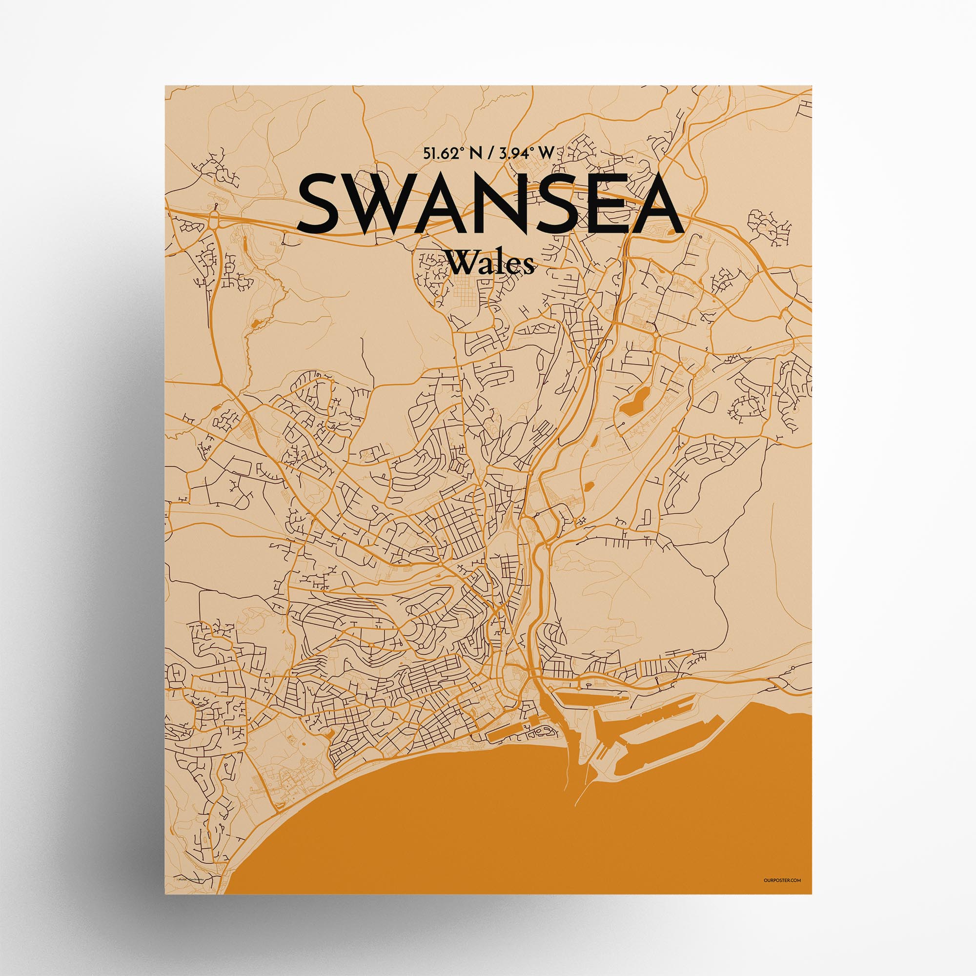 Swansea City Map, Art Print, Wall Decor - OurPoster.com