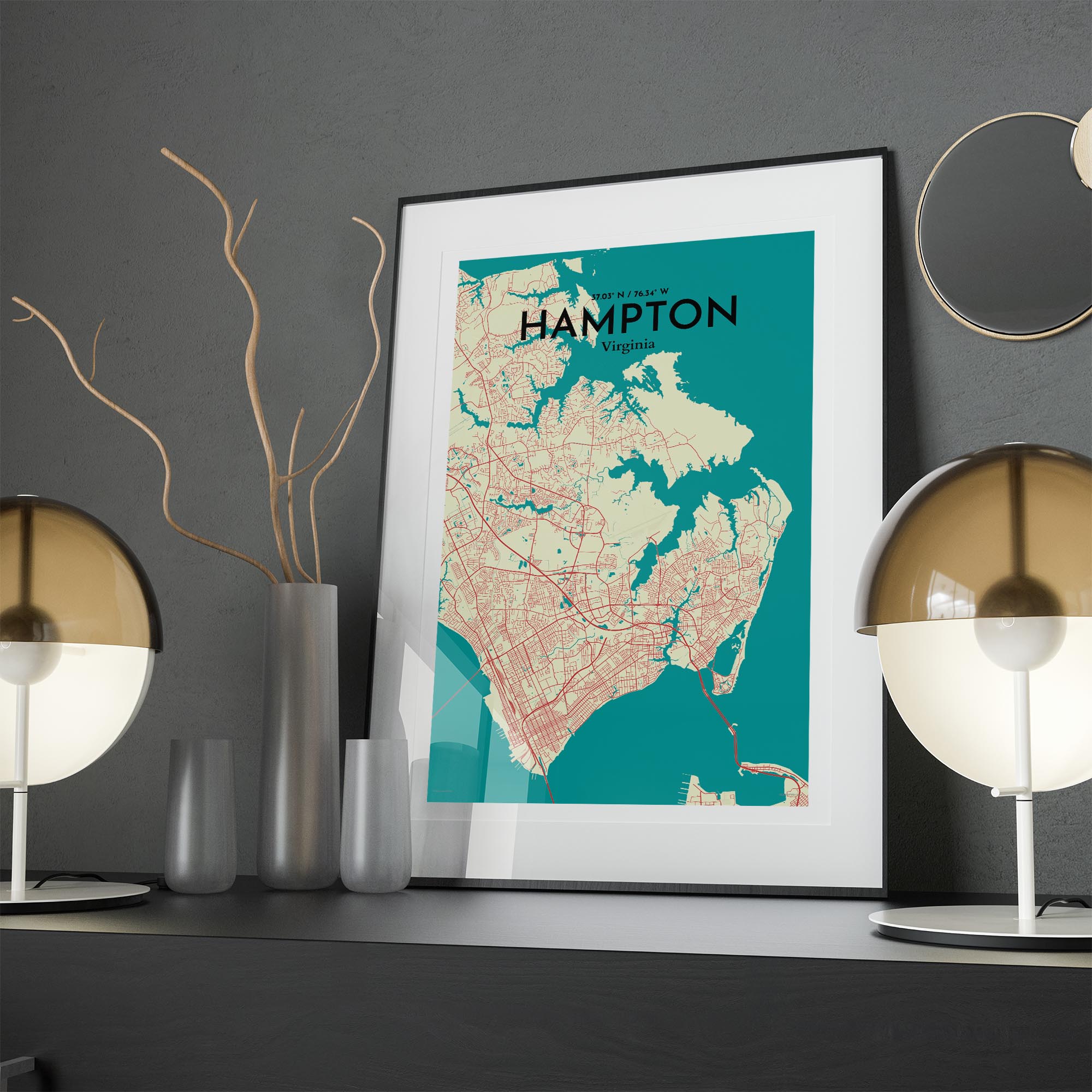 Hampton City Map, Art Print, Wall Decor - OurPoster.com